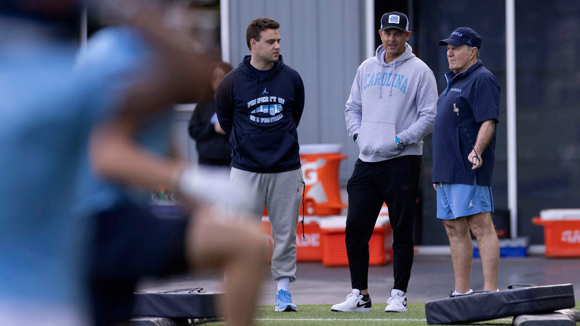 UNC football coach Bill Belichick at home in spring practice | Durham ...